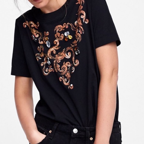 Zara | Tops | Zara Graphic Tshirt W Jewels Nwt | Poshmark